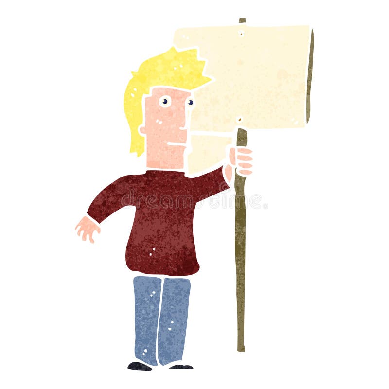 Cartoon Protester with White Board Stock Vector - Illustration of black ...