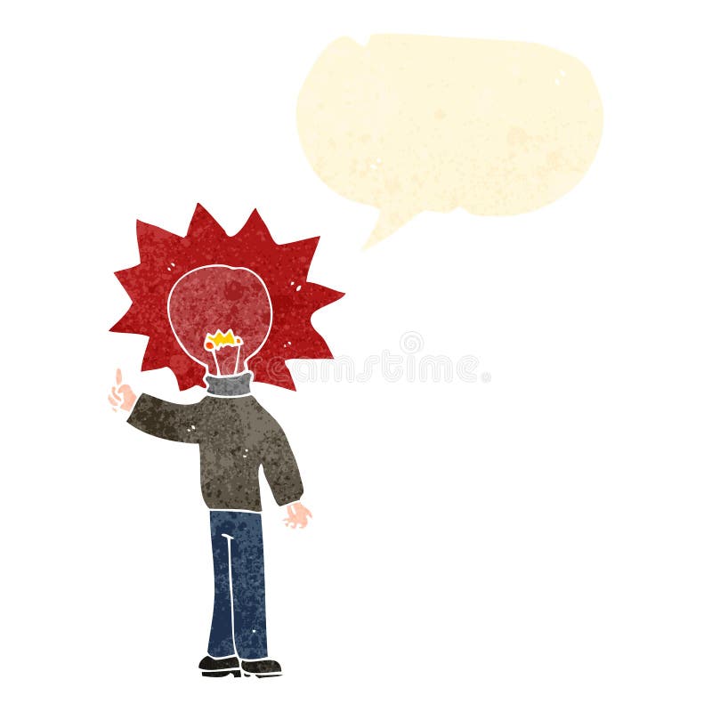Retro Cartoon Red Light Bulb Head Man Stock Illustration - Illustration ...