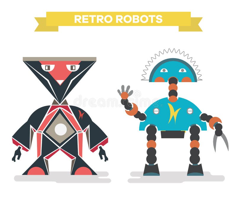 Retro Cartoon Robots. Vintage Robots Isolated on White Stock Vector ...
