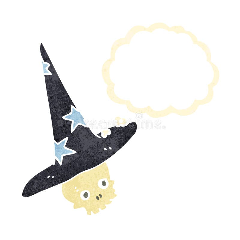 Retro Cartoon Skull in Wizard Hat Stock Vector - Illustration of ...