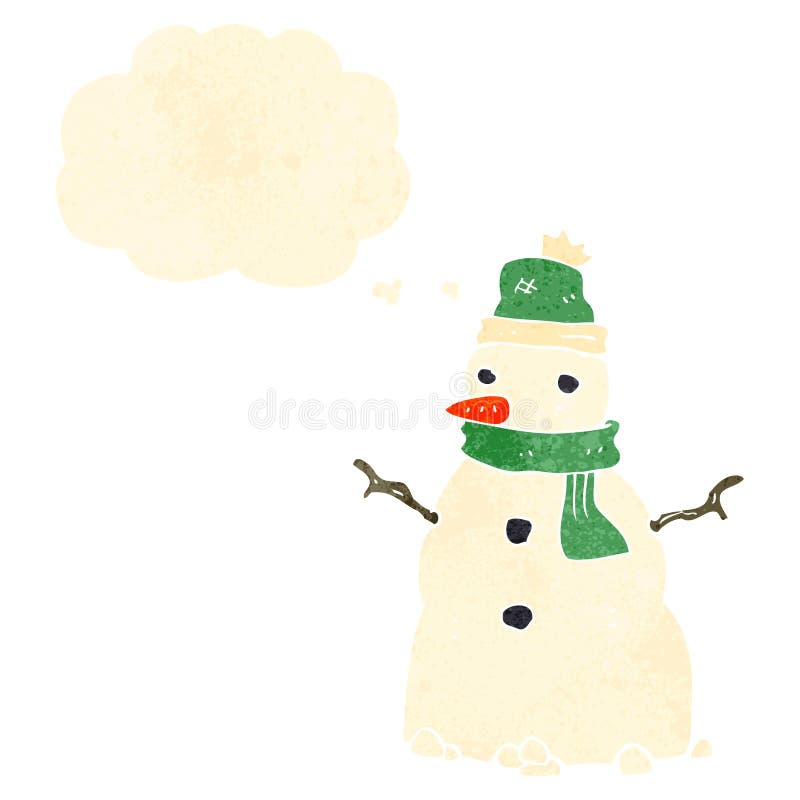 Retro Cartoon Snowman with Thought Cloud Stock Vector - Illustration of ...