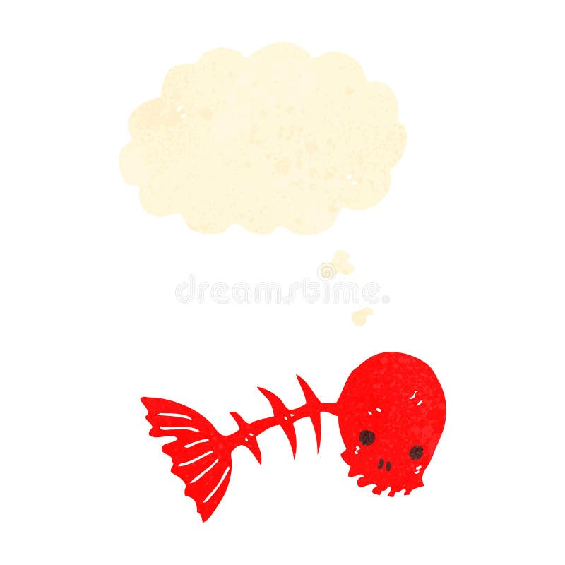 Retro Cartoon Spooky Fish Bone Symbol with Thought Bubble Stock Vector ...