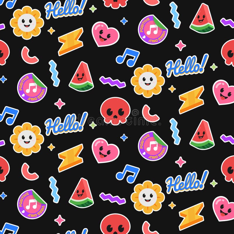 Retro Cartoon Sticker Pattern in Flat Design Stock Illustration ...