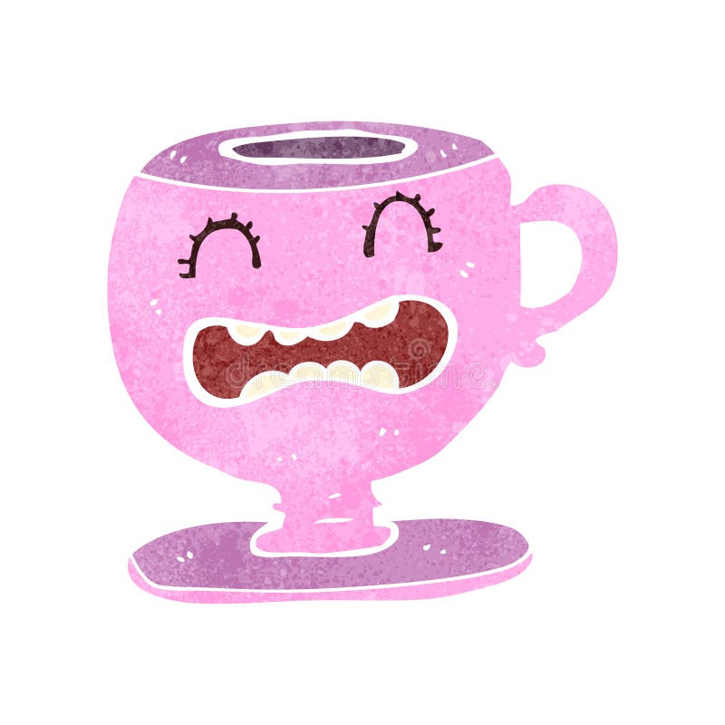 Teacup in Retro Cartoon Style Illustration, Vintage Character Vector ...