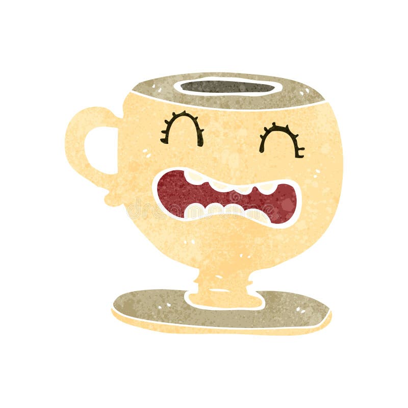 Teacup in Retro Cartoon Style Illustration, Vintage Character Vector ...