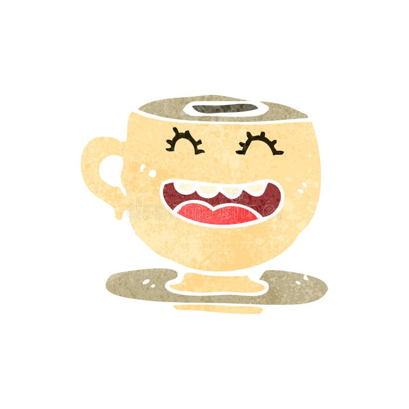 Teacup in Retro Cartoon Style Illustration, Vintage Character Vector ...