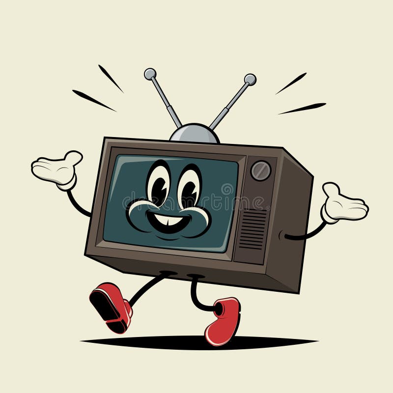 Retro Cartoon Illustration of a Walking Tv Stock Illustration ...