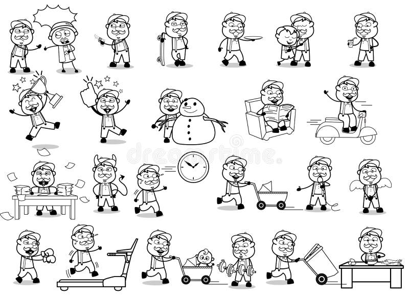 Retro Cartoon Vendor Character - Set of Concepts Vector Illustrationen ...