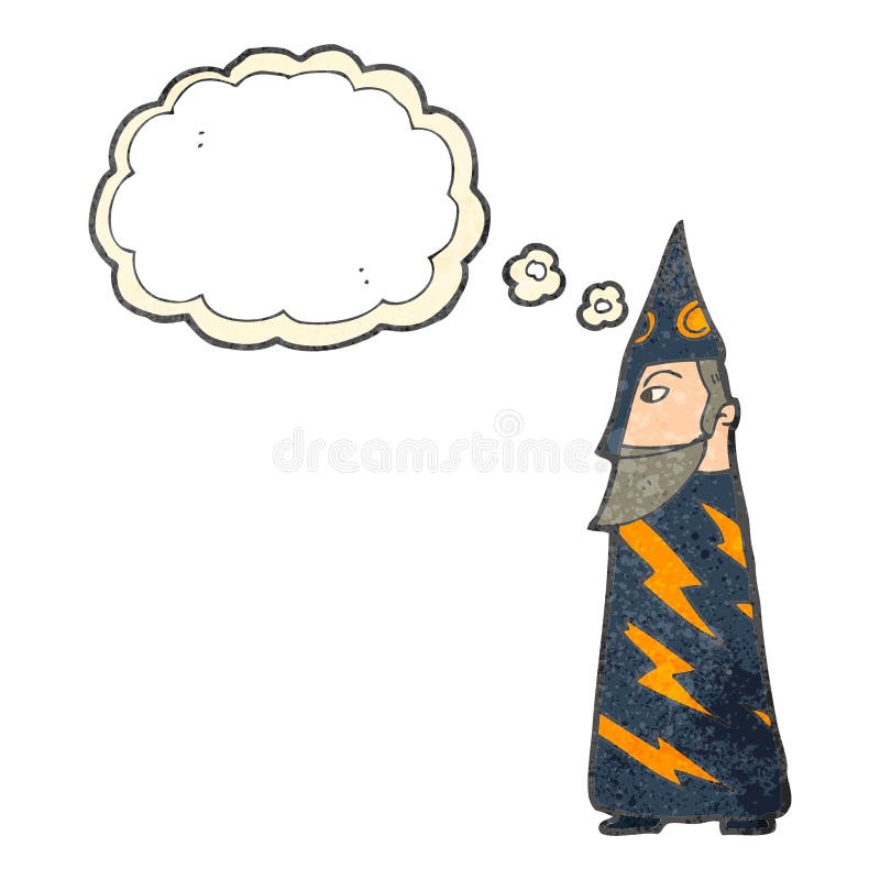 Retro Cartoon Wizard with Thought Bubble Stock Vector - Illustration of ...