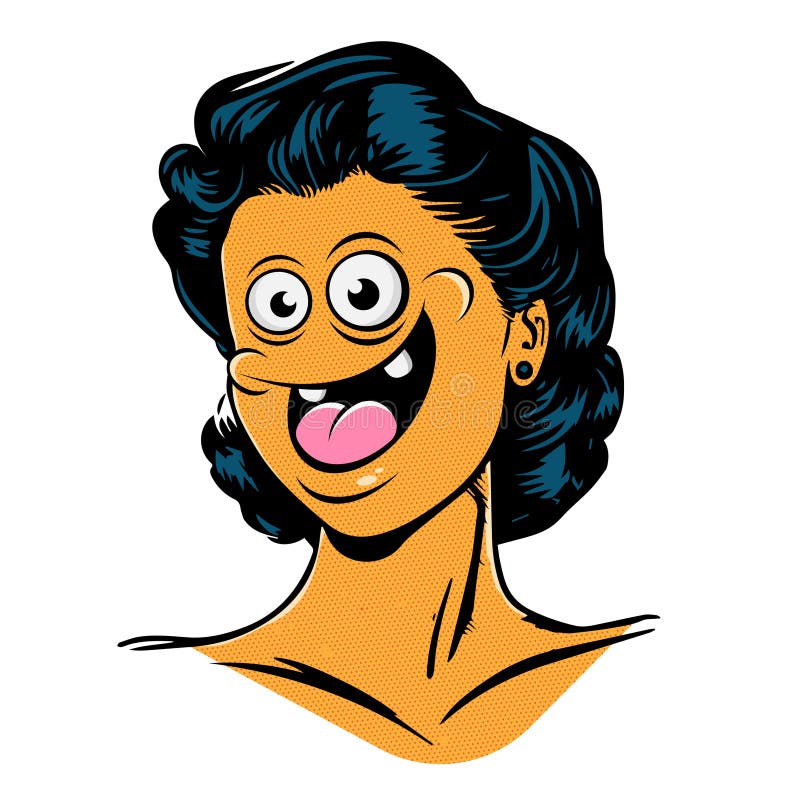 Retro Illustration of a Woman with Weird Cartoon Face Stock Vector ...