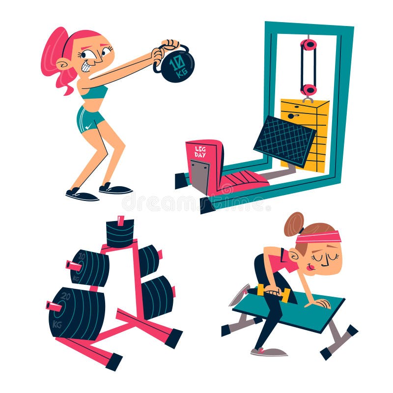 Retro Cartoon Workout Stickers Vector Illustration. Stock Vector ...