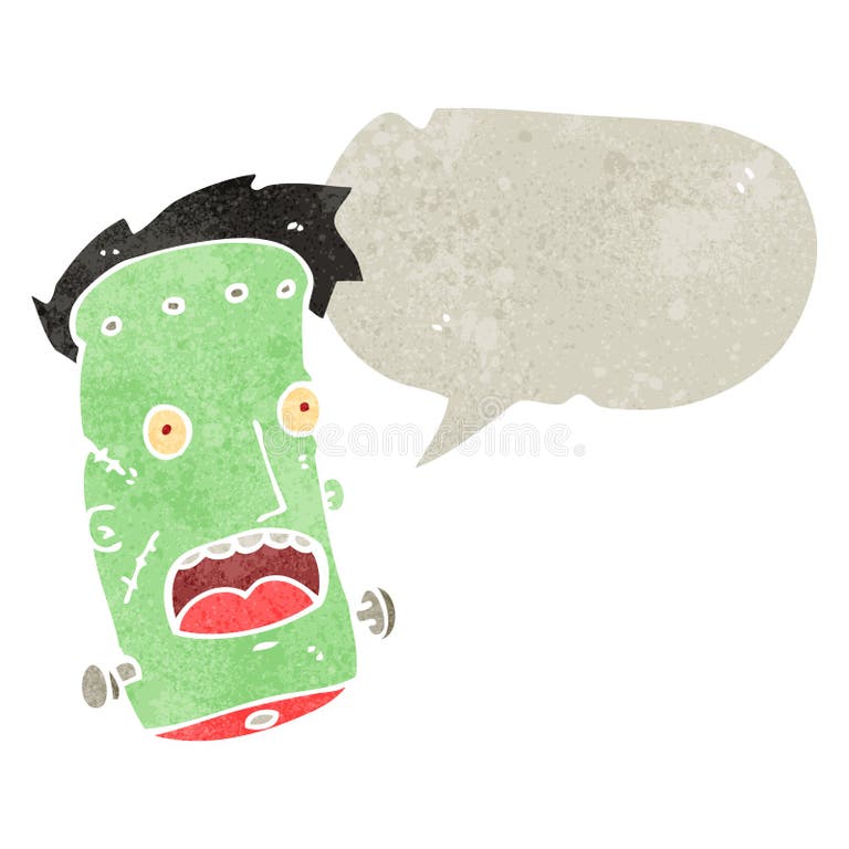 Retro Cartoon Zombie Head with Speech Bubble Stock Illustration ...