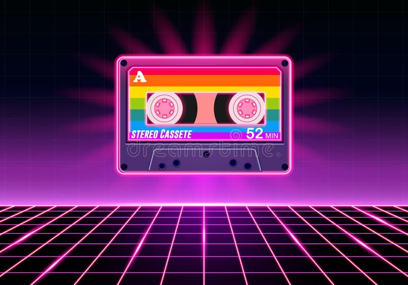 Retro Cassete Technology with Sparking Neon Color Stock Vector ...