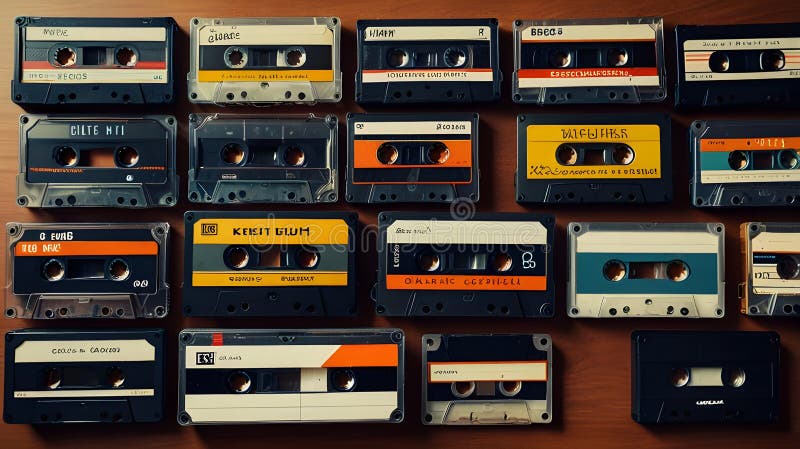 A Retro Cassette Tape Collection Arranged Aesthetically on a Vintage ...