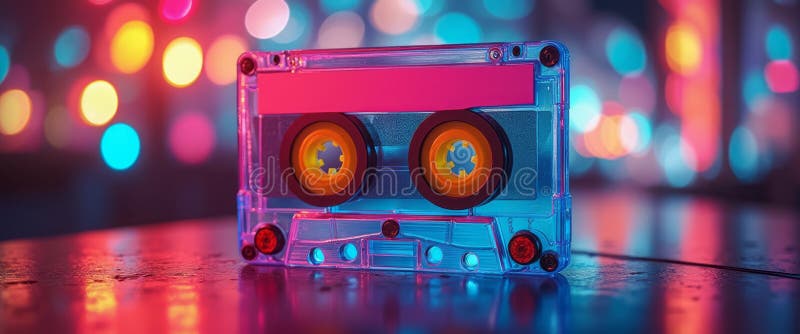 Retro Cassette Tape Glowing in Vibrant Neon Lights Stock Photo - Image ...