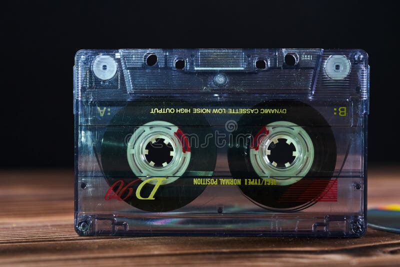Retro Cassette on Wooden Table, Front View Stock Image - Image of ...