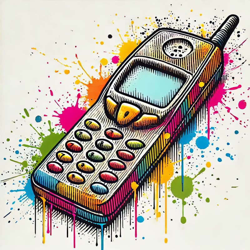Retro Cell Phone with Color Explosion Stock Illustration - Illustration ...