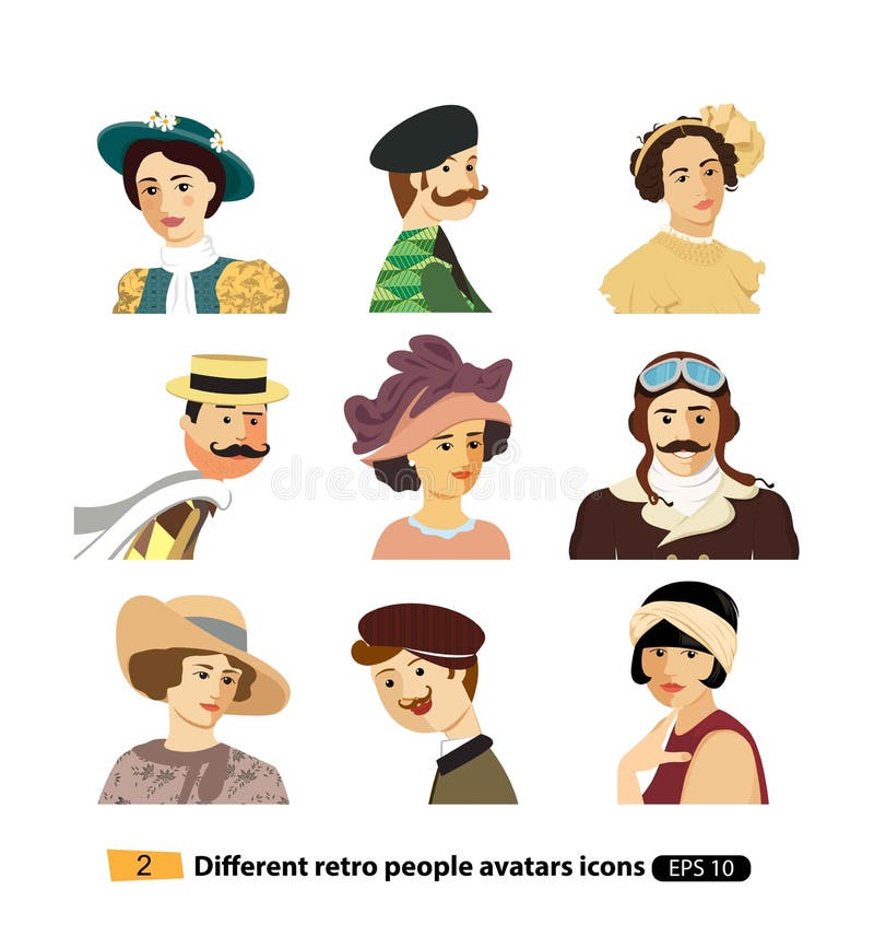 Retro Character Avatars Vactor Cartoon Flat Isolated on White Stock ...