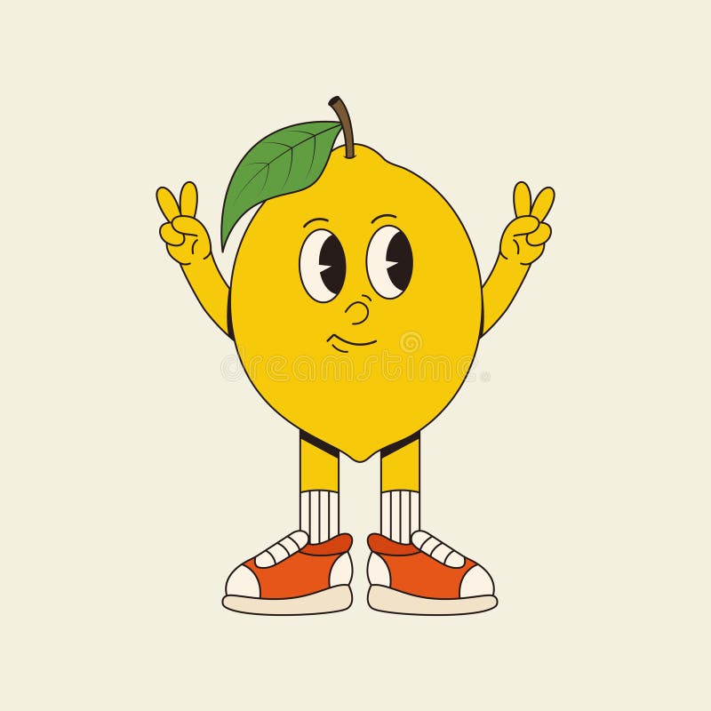 Retro Character Lemon in Trendy Groovy 70s Style. Vector Illustration ...