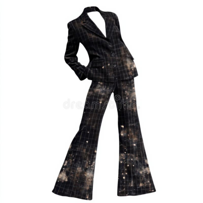 Retro Checkered Suit with Flared Trousers and Cosmic Pattern Vintage ...