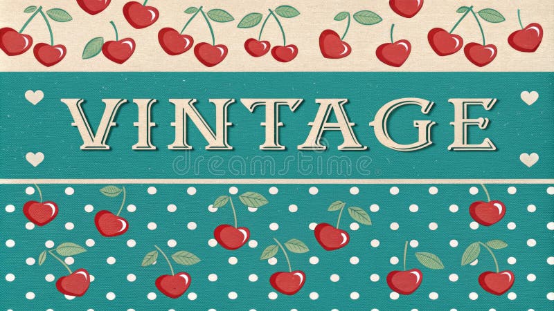 Retro Cherry Pattern with Polka Dots and Vintage Typography Design ...
