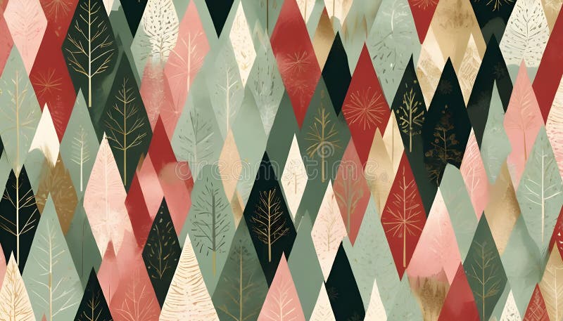 Retro Christmas Geometric Tree Pattern Minimalist Winter Forest Stock ...