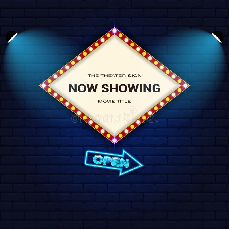 Retro Cinema with Sparking Blue Color and Blue Neon Stock Vector ...