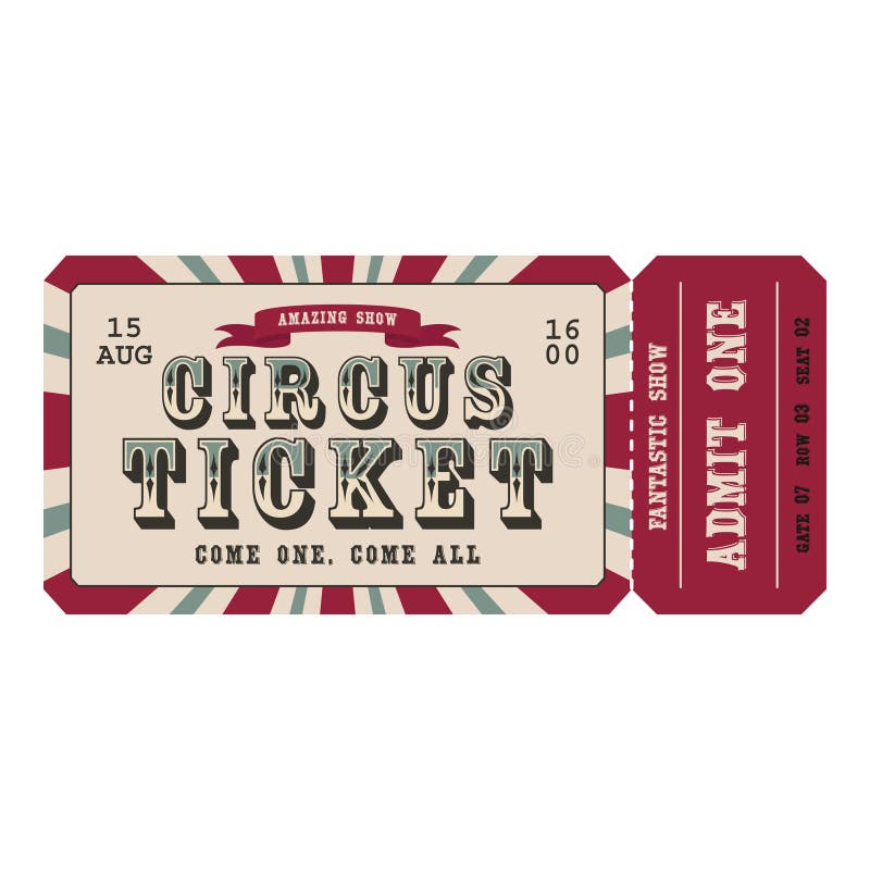 Retro Circus Ticket with Ferris Wheel. Horizontal Circus Ticket Stock ...