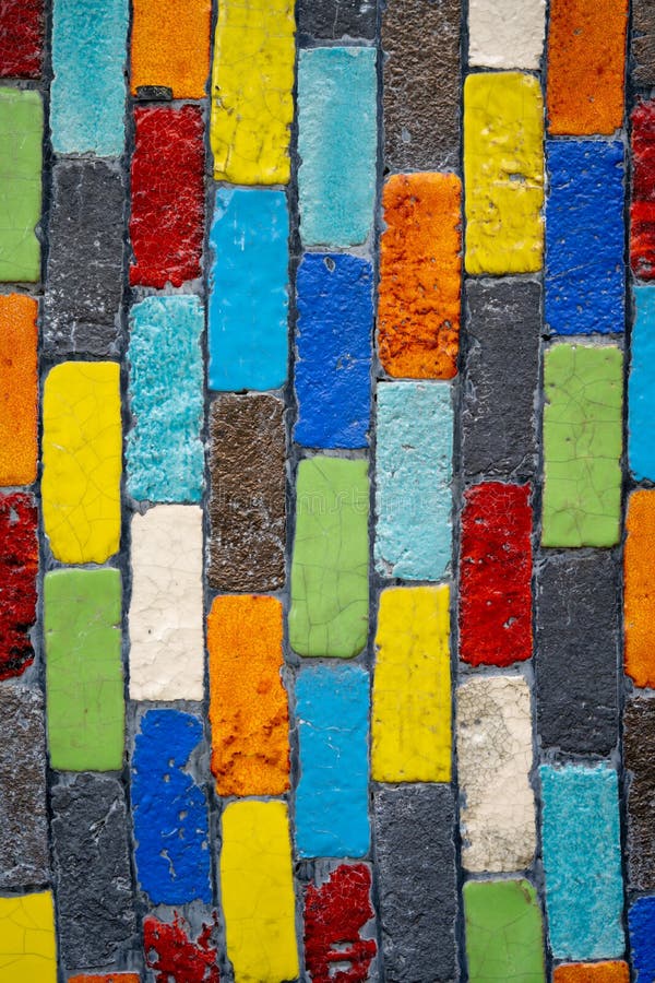 Retro Classic Painted Colourful Arts Brick Pattern on the Wall Stock ...