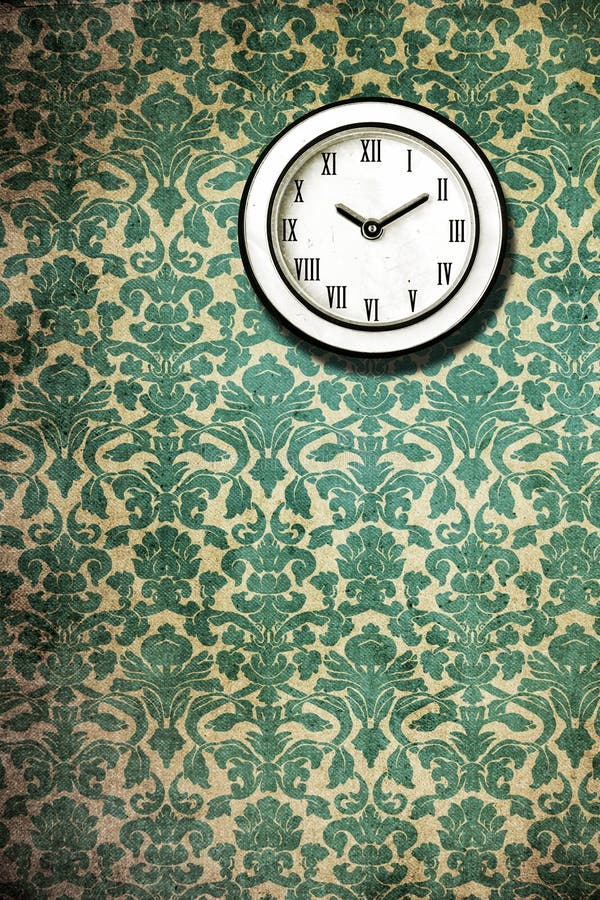 Vintage Classic Wall Clock Wallpaper Stock Image - Image of flora, hand ...
