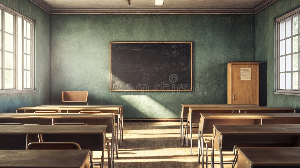 Empty Vintage Classroom Interior Design Blackboard Sunlight School ...