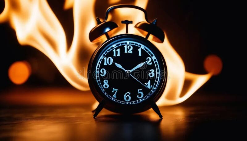 Retro clock on fire stock illustration. Illustration of watch - 338757285