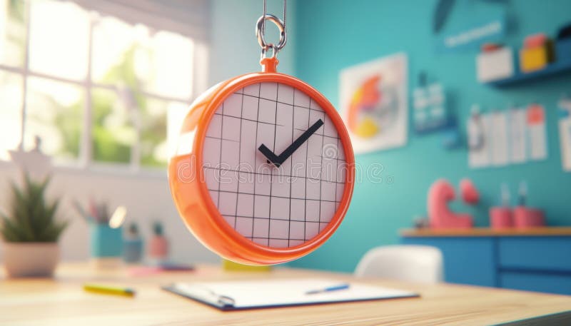 Retro Clock Hanging in a Colorful Workspace with Natural Light during ...