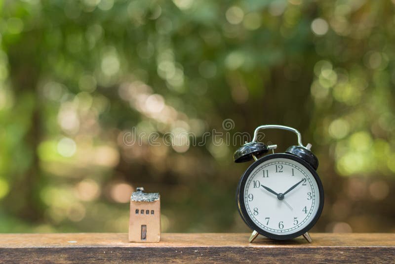 Retro Clock with Tiny Wooden House Stock Image - Image of pressure ...