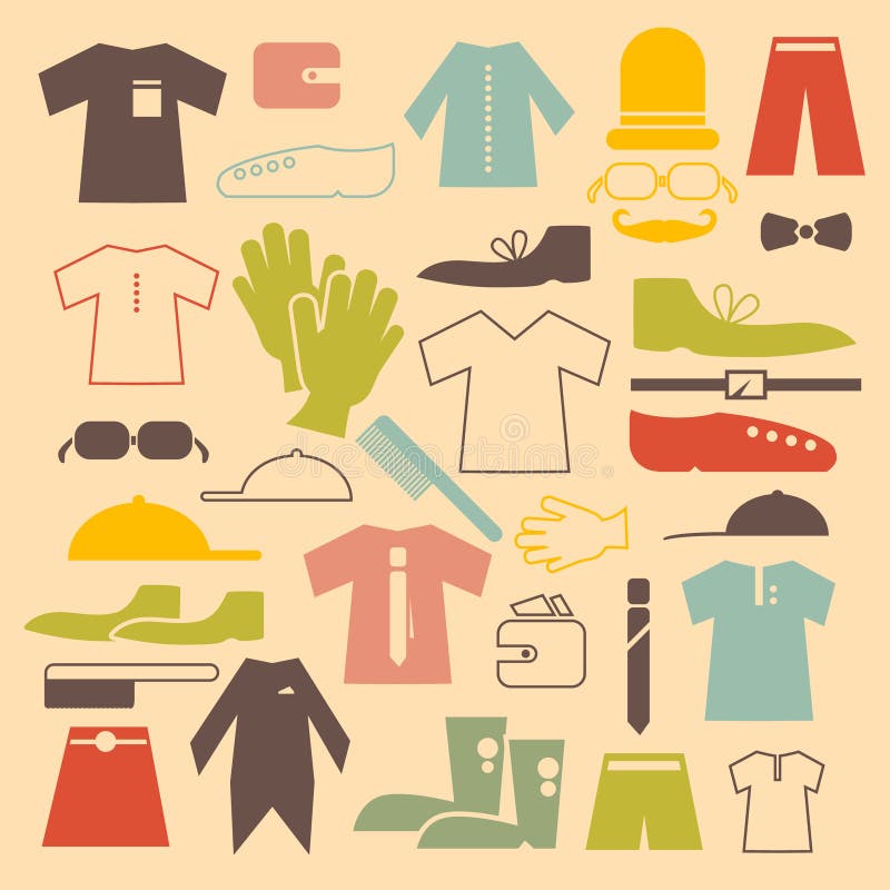 Retro Clothing Vector Flat Design Icons Set Stock Vector - Illustration ...