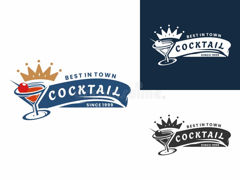 Retro Cocktail Logo Design Vector. Best Cocktail Retro with Crown Logo ...