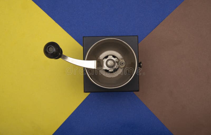 Retro Coffee Grinder Machine Top View with Papers Banner Stock Image ...