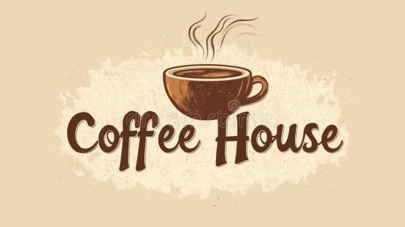 A Retro Coffee House Emblem Featuring a Hot Cup of Coffee on Aged Paper ...
