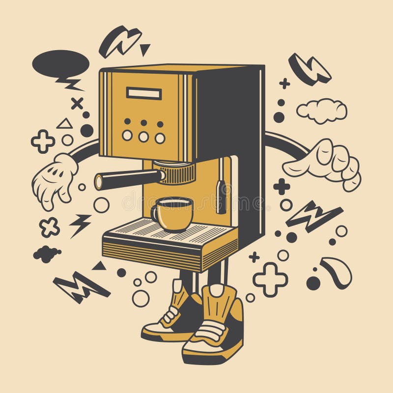 Retro Coffee Machine Cartoon Character Vector Illustration Stock Vector ...