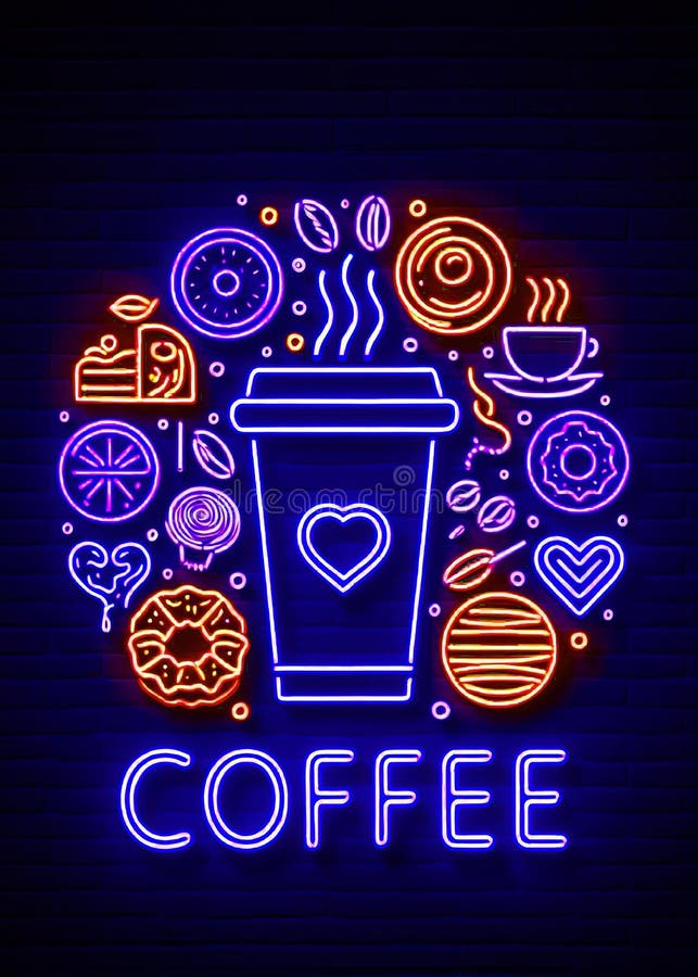 Retro Coffee Neon Sign Illustration Stock Illustration - Illustration ...