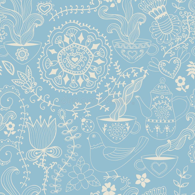 Retro Coffee Seamless Pattern, Tea Background, Texture with Cups Stock ...