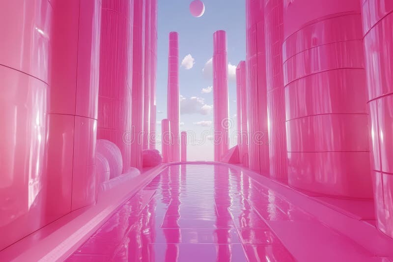 Retro Collage Depicting the Architecture of an Outdoor Pool Resort ...