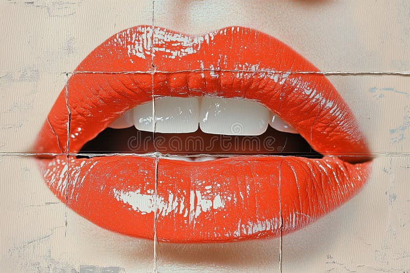 Retro Collage of Red Lips Ai Photo Stock Illustration - Illustration of ...