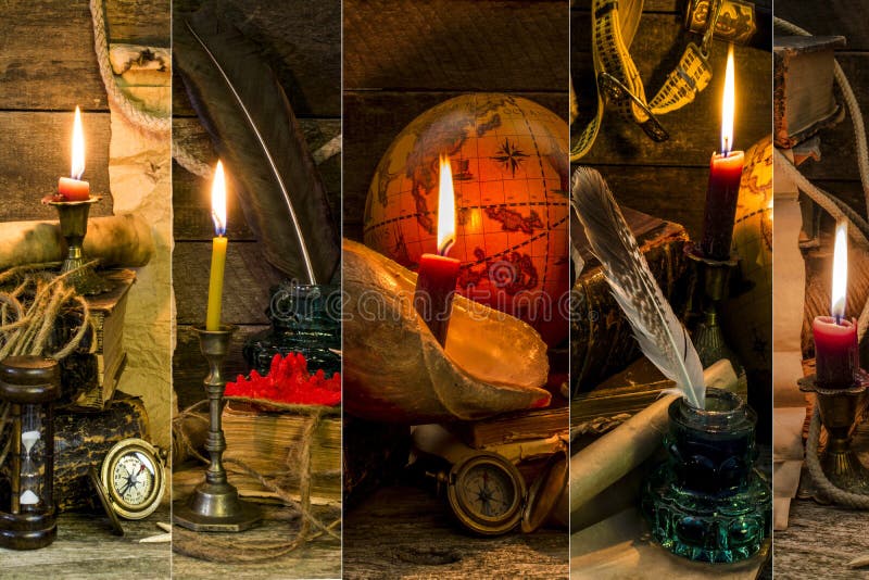 Retro Collage on the Theme of Adventure and Travel with Old Books and ...