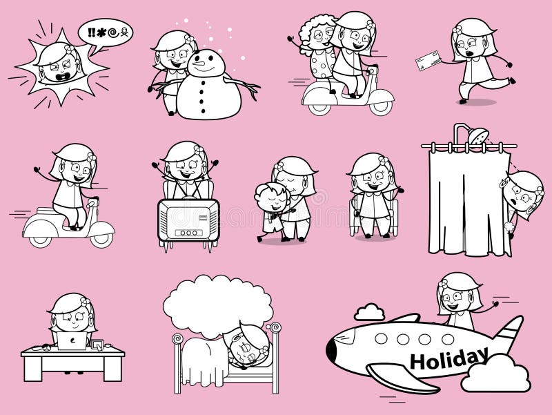 Cartoon Housefrau Poses - Set of Concepts Vector Illustrationen Vektor ...