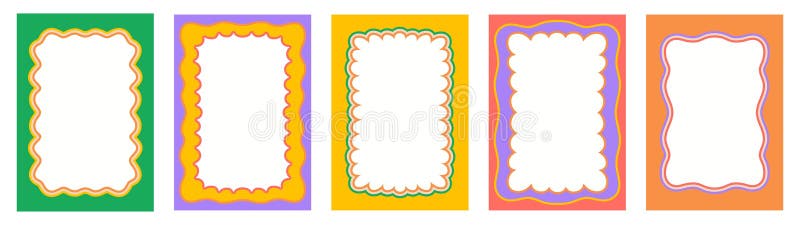 Retro Color Scallop Wavy Frames, Y2k Borders Stock Illustration ...