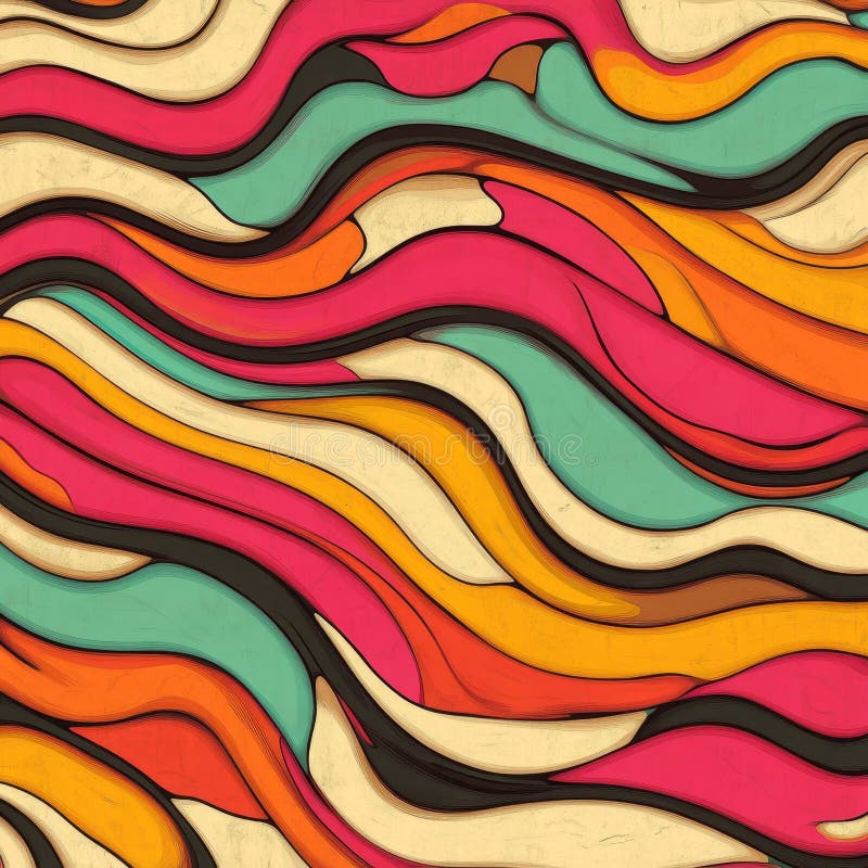 A Retro Color Scheme is Used in this Abstract Wavy Fabric Design ...