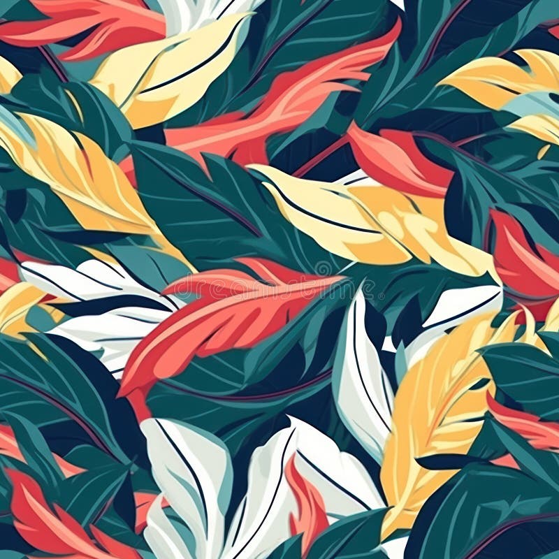 Retro Color Tropical Leaf Filled Background Seamless Pattern Stock ...