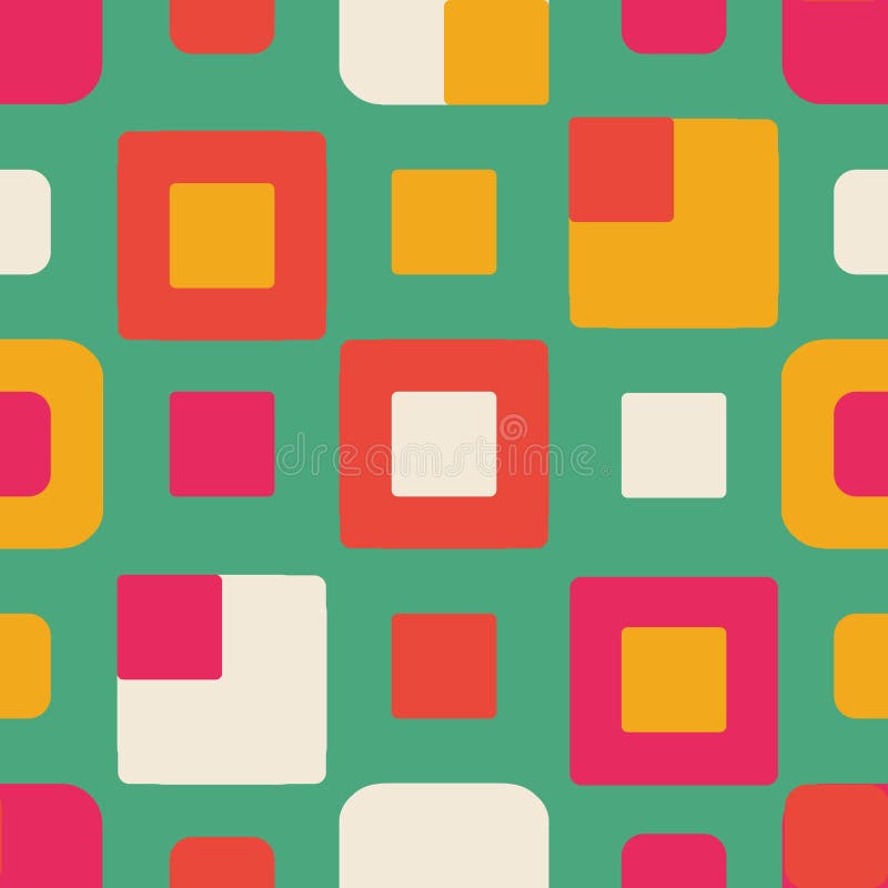 Retro Colorful Squares Seamless Pattern Print Background Design. Stock ...