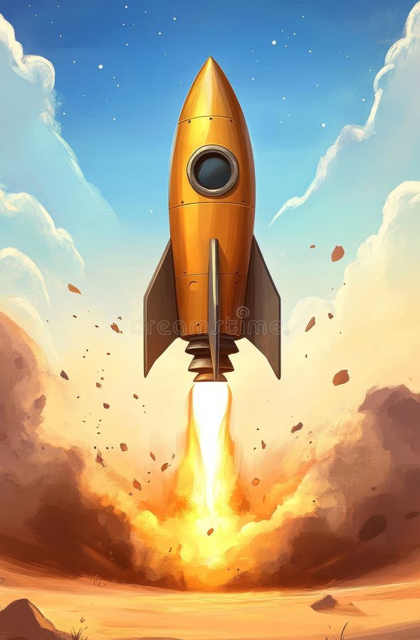 A Retro Comic Book Illustration of a Vintage Rocket Launch, Featuring ...